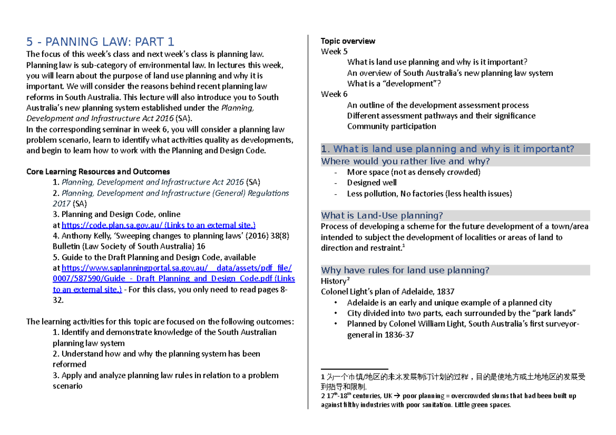 2021 Planning law notes - 5 - PANNING LAW: PART 1 The focus of this ...