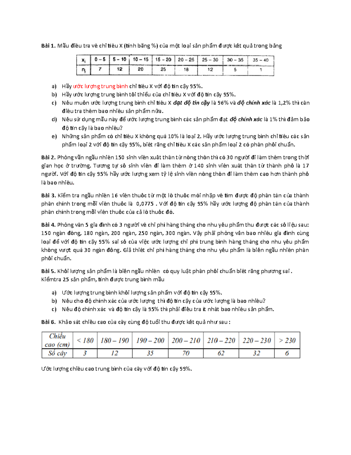 Bai tap uoc luong thong ke xac suat thong ke - Bài 1. Mẫẫu điềều tra vềề ch tều X (tnh bằềng ...
