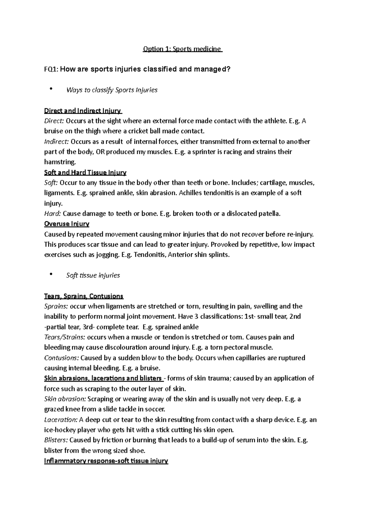 Pdhpe notes- sports medicne HSC - Option 1: Sports medicine FQ1: How ...