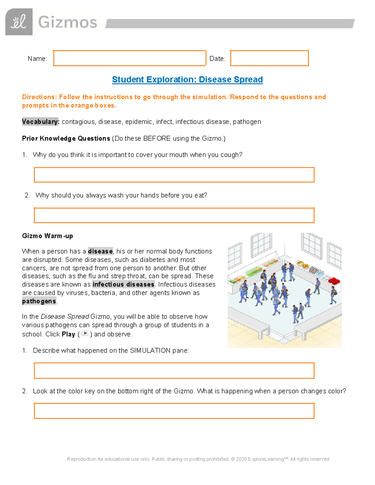 Gizmos Disease Spread - Name: Date: Student Exploration: Disease Spread ...