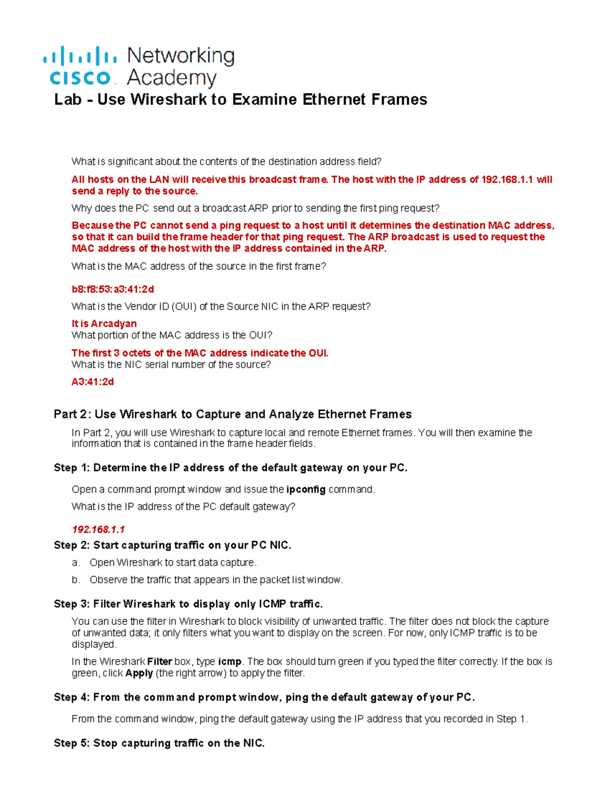 7 Cisco Lab Lab Use Wireshark To Examine Ethernet Frames Blank Line No Additional