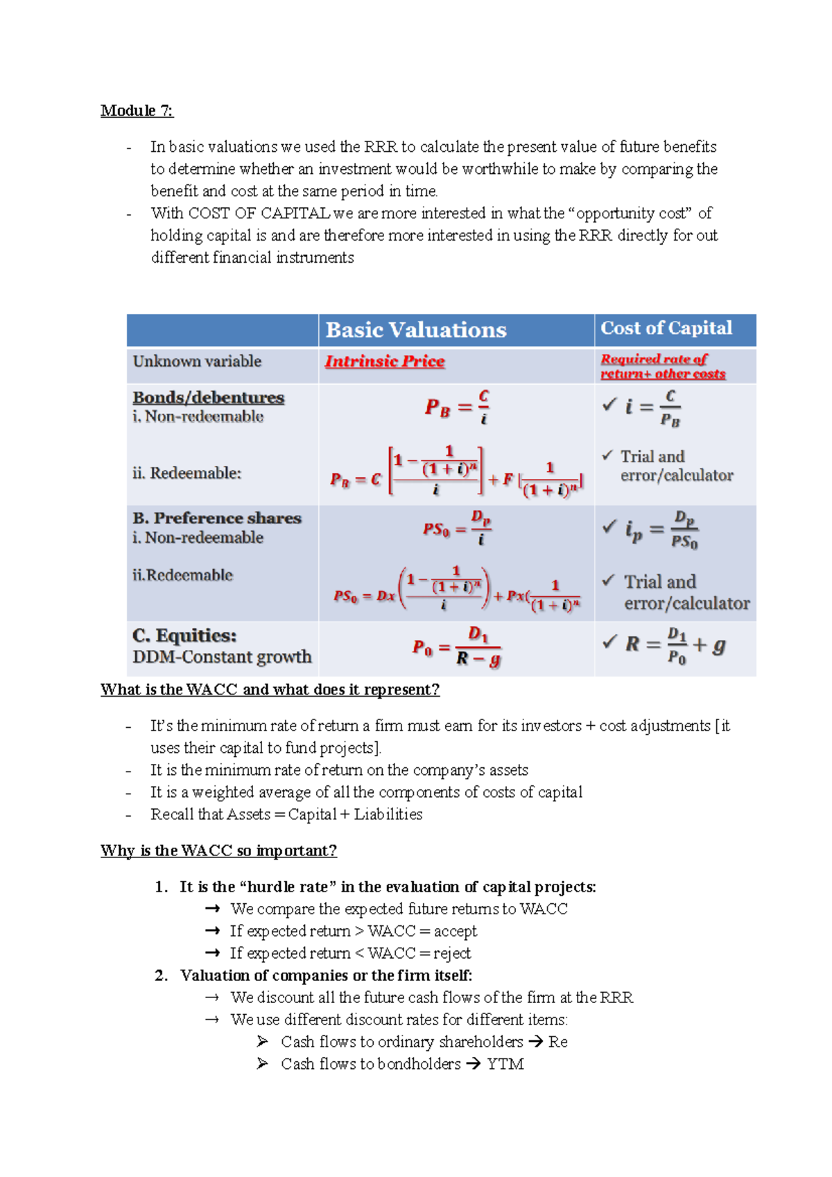 Module 7 - Lecture notes 7 - Module 7: - In basic valuations we used ...