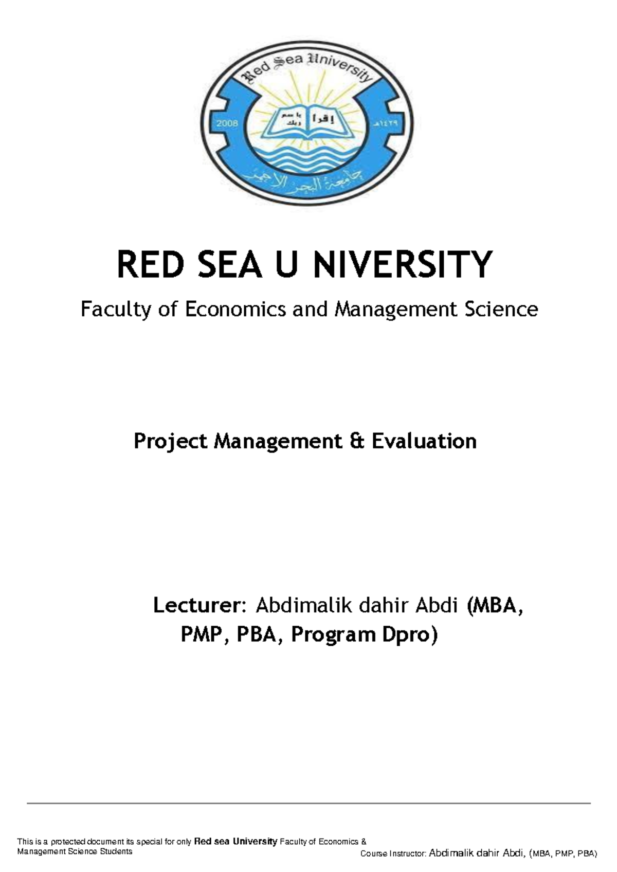 Project Management and Evaluation Course Book Red sea University - This ...