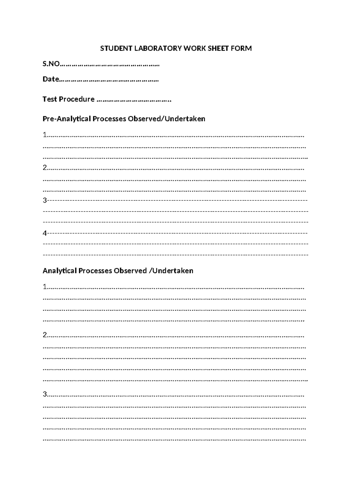 Student Laboratory WORK Sheet - STUDENT LABORATORY WORK SHEET FORM ...
