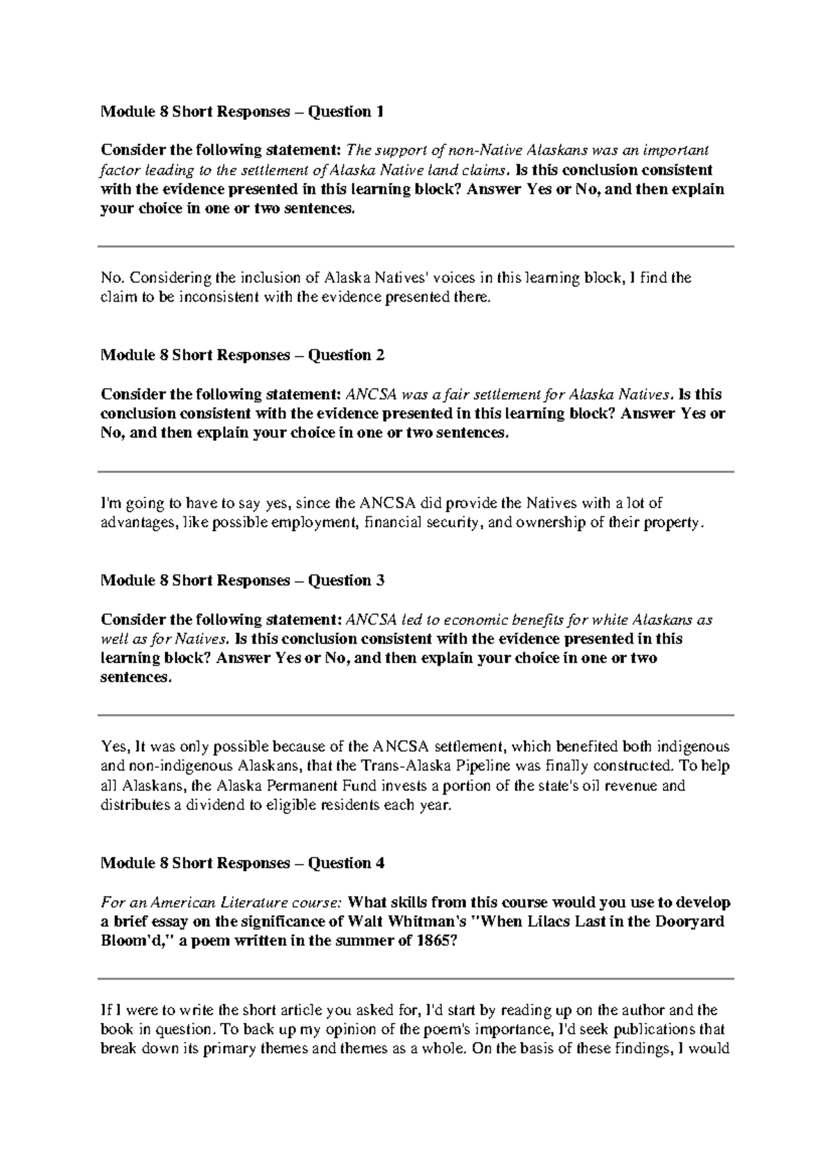 M8 - Module 8 Questions - Module 8 Short Responses – Question 1 ...