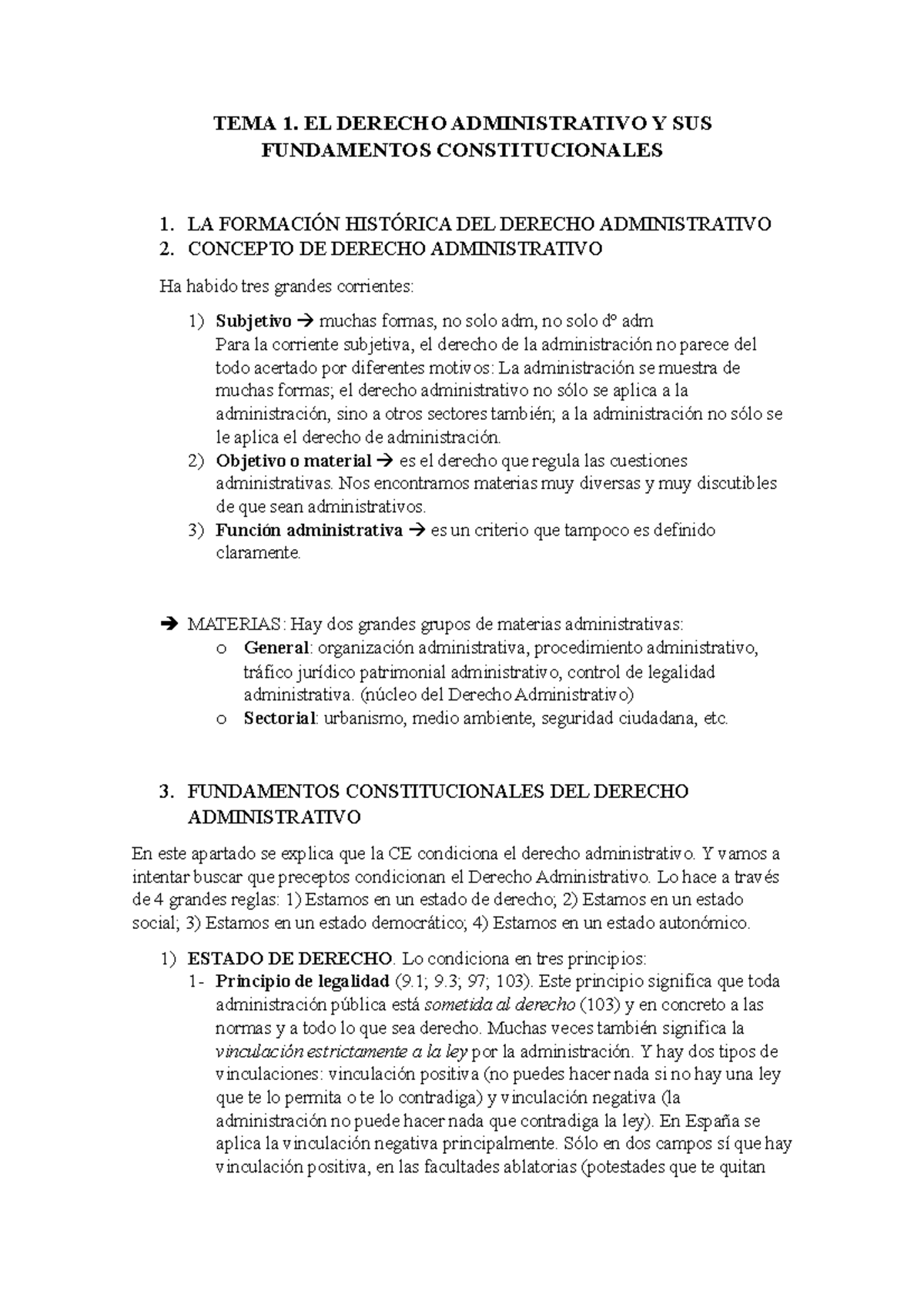 Tema 1 - TEMA 1. EL DERECHO ADMINISTRATIVO Y SUS FUNDAMENTOS CONSTITUCIONALES 1. LA FORMACIÓN ...