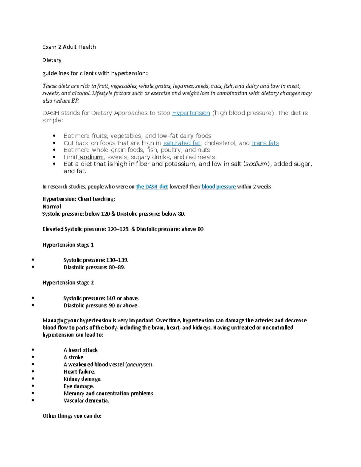 Exam 2 responses - Response to Blue Print Exam 2 - Exam 2 Adult Health ...