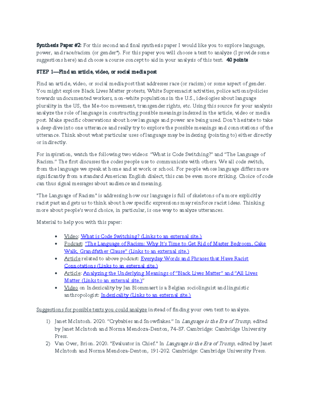 W23 Synthesis Paper #2 - Synthesis Paper #2: For this second and final ...