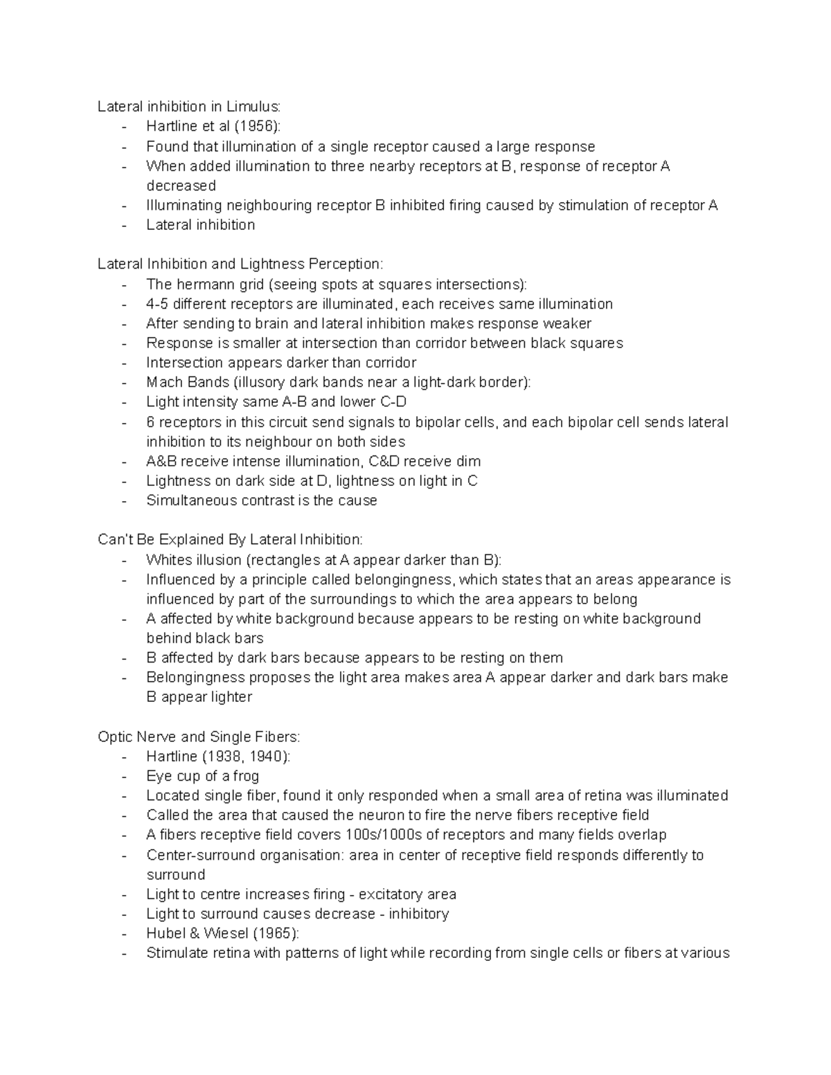 PSYC2018 Week 3 reading Neurons and Perception - Lateral inhibition in ...