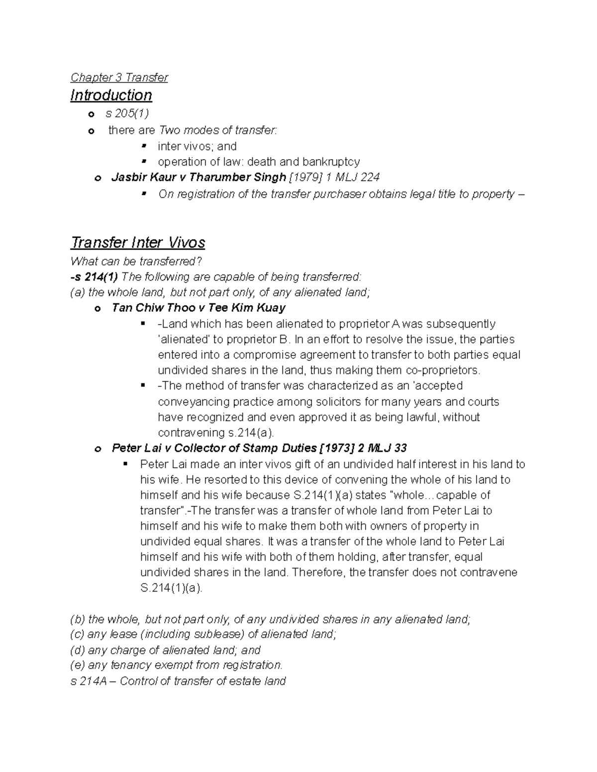 Chapter 3 Transfer - Chapter 3 Transfer Introduction o s 205(1) o there ...