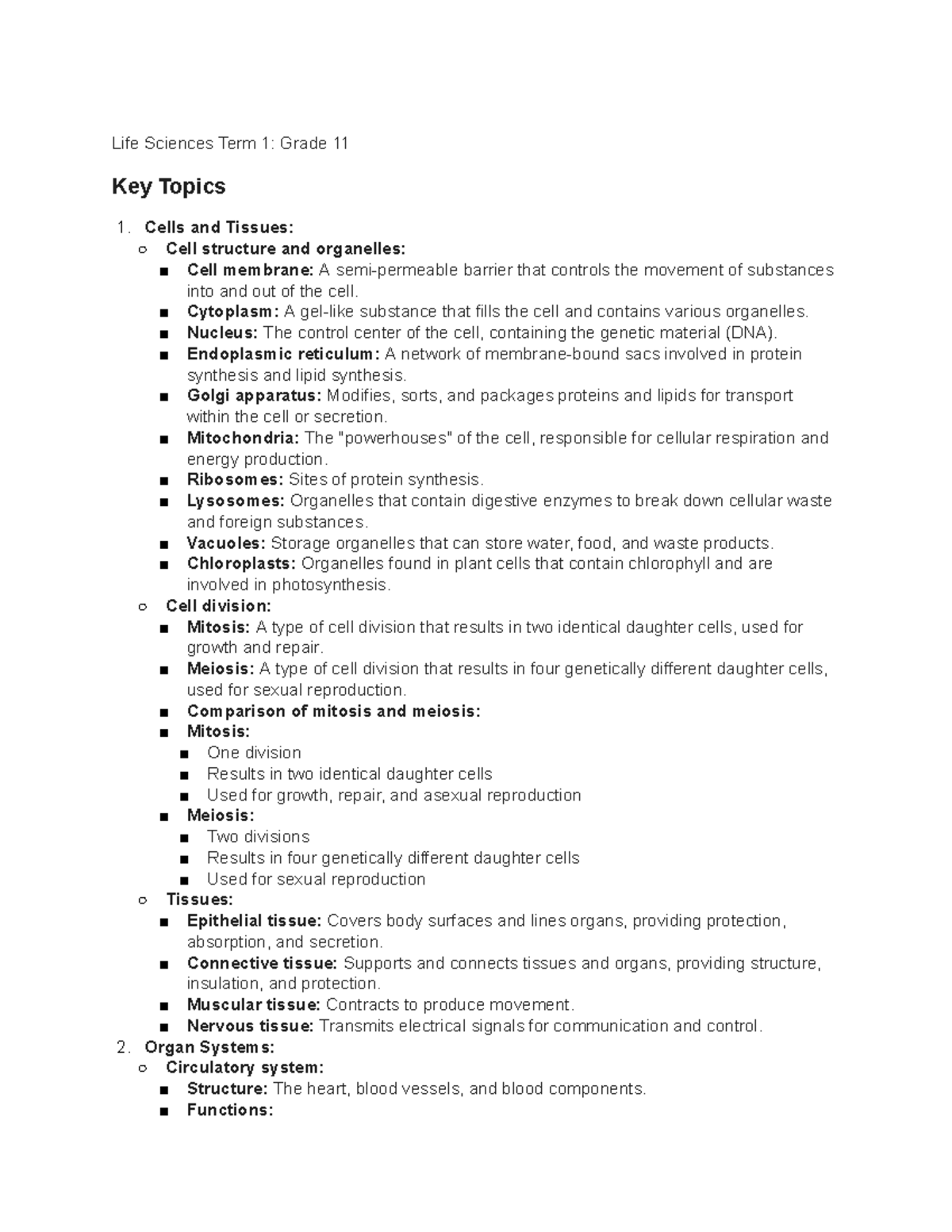 Life Science Term 1 Grade 11 - Life Sciences Term 1: Grade 11 Key ...