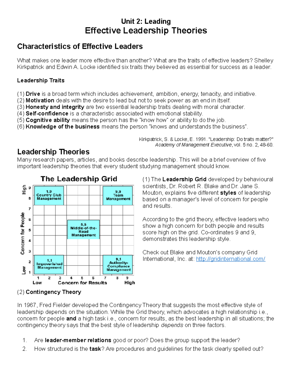 9 - Comprehensive notes from Mr. Zapfe - Unit 2: Leading Effective ...