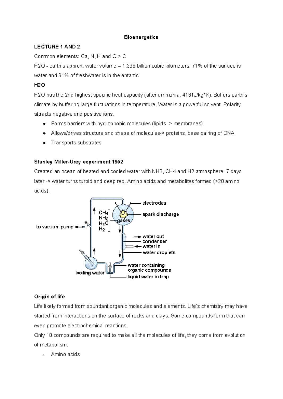 Biosci 101 Notes 2023 - Bioenergetics LECTURE 1 AND 2 Common elements ...
