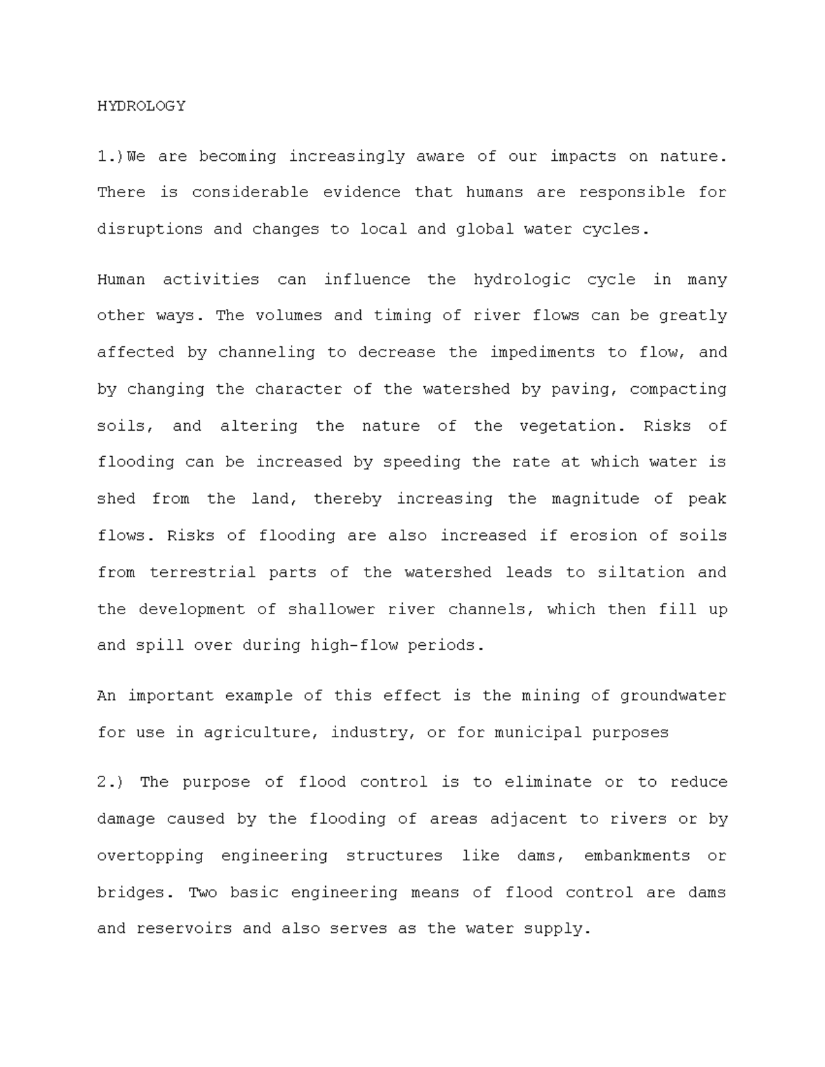 Hydrology 2 - LectureNotes - HYDROLOGY 1.)We are becoming increasingly ...