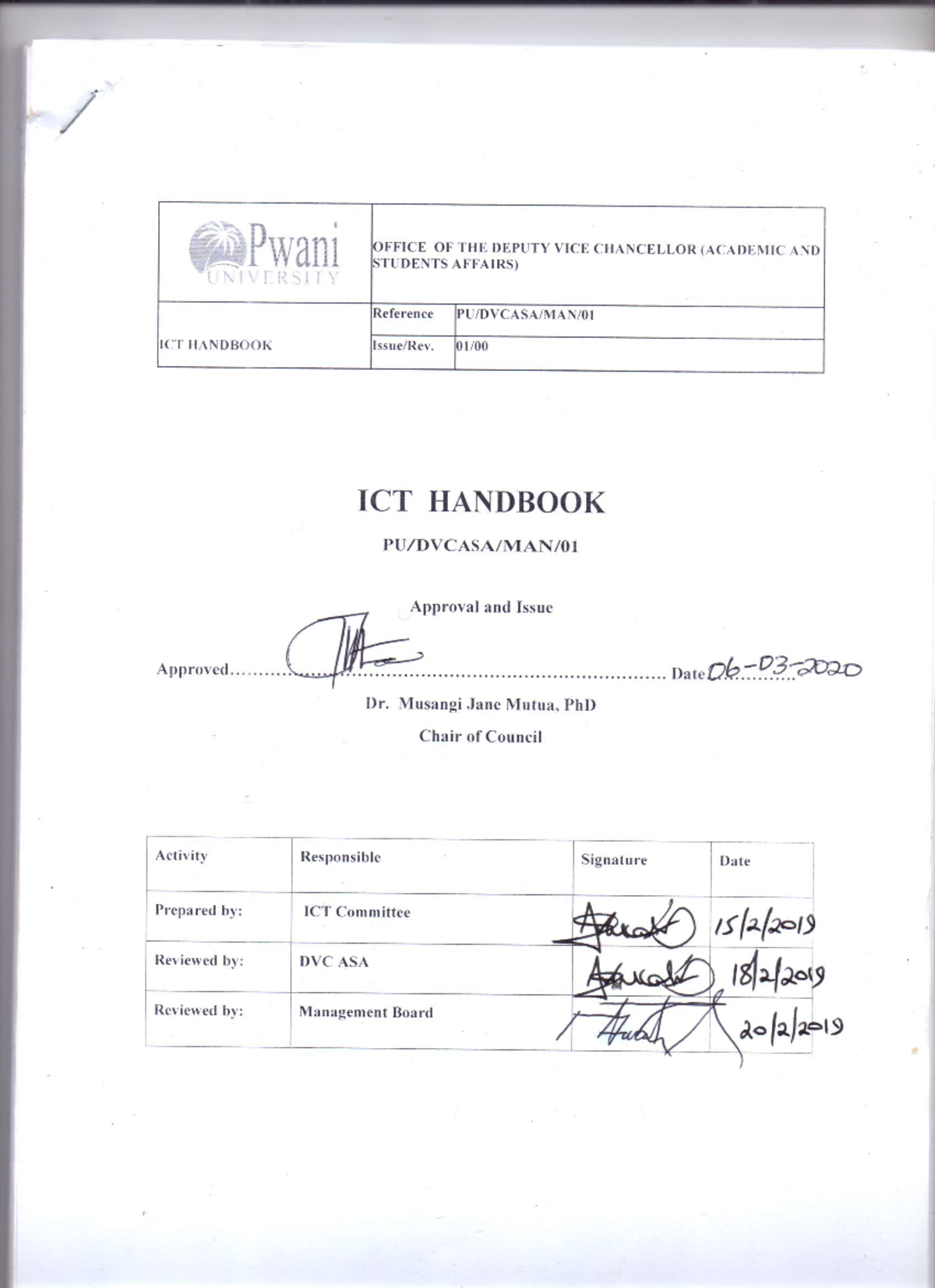 The PU ICT Handbook - AMENDMENT RECORD SHEET This record is revised ...