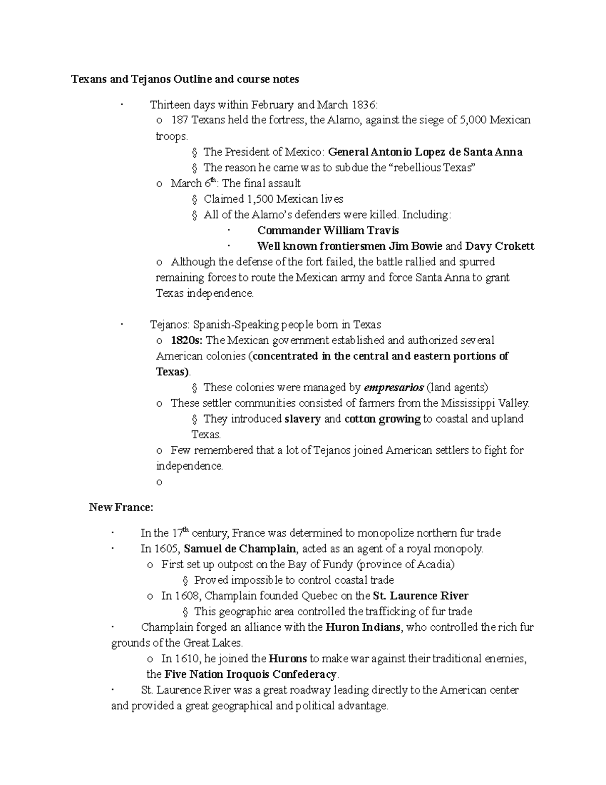 Texans and Tejanos Outline and course notes - § The President of Mexico ...