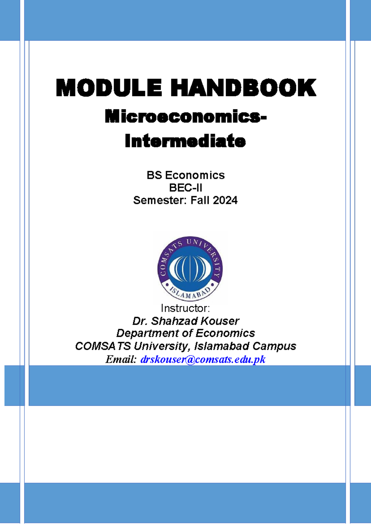 Course Outline Intermediate-Microeconomics BEC-2 Spring 24 - MODULE ...