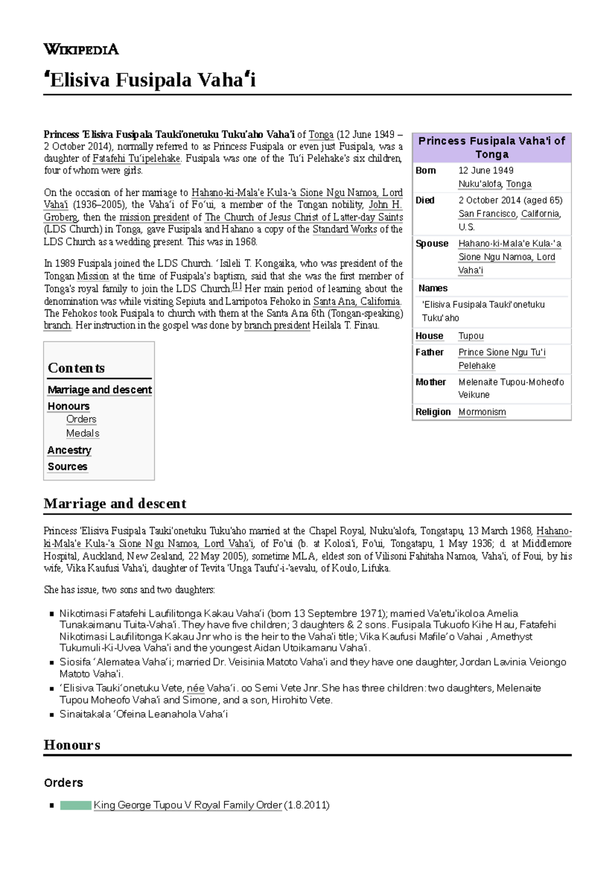 ʻElisiva Fusipala Vahaʻi - Princess Fusipala Vaha'i of Tonga Born 12 ...