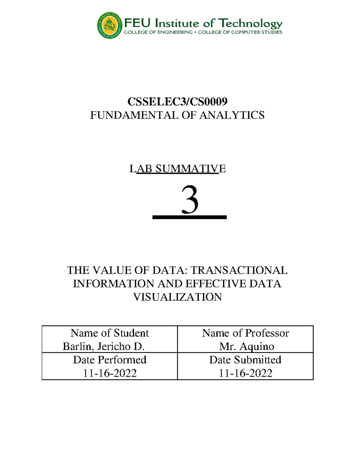 LAB Summative 3 Barlin - More on coding - CSSELEC3/CS FUNDAMENTAL OF ...