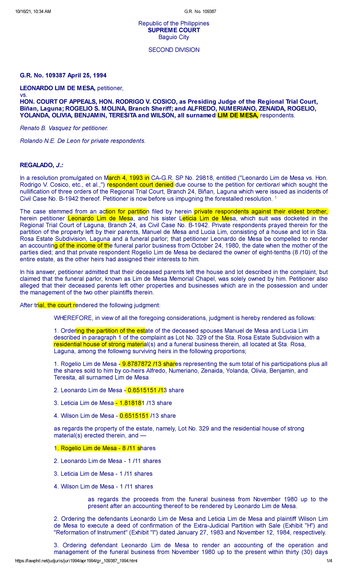 G.R. No. 109387 - Orginal case from ESCRA. ESCRA is a paid subscription ...