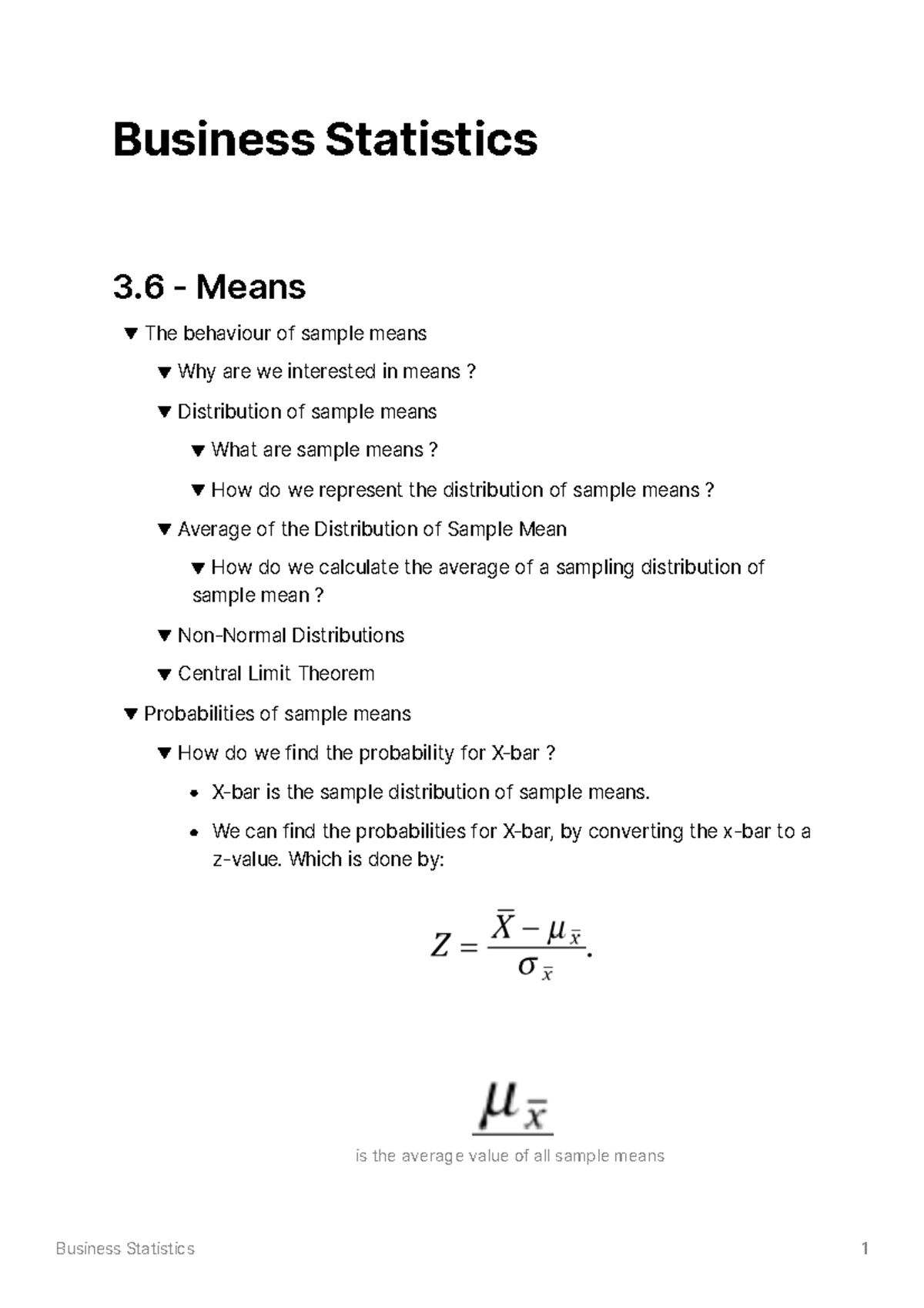 Business Statistics Lecture 6 8 Business Statistics 3 Means The Behaviour Of Sample Means
