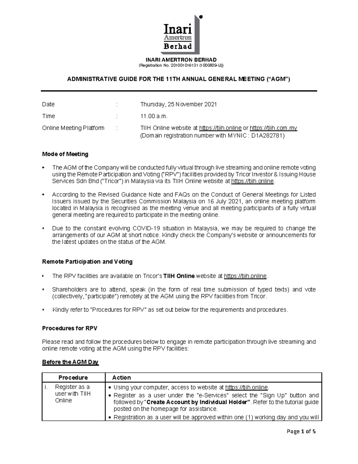 Inari Administrative Guide for 11th AGM - ADMINISTRATIVE GUIDE FOR THE ...
