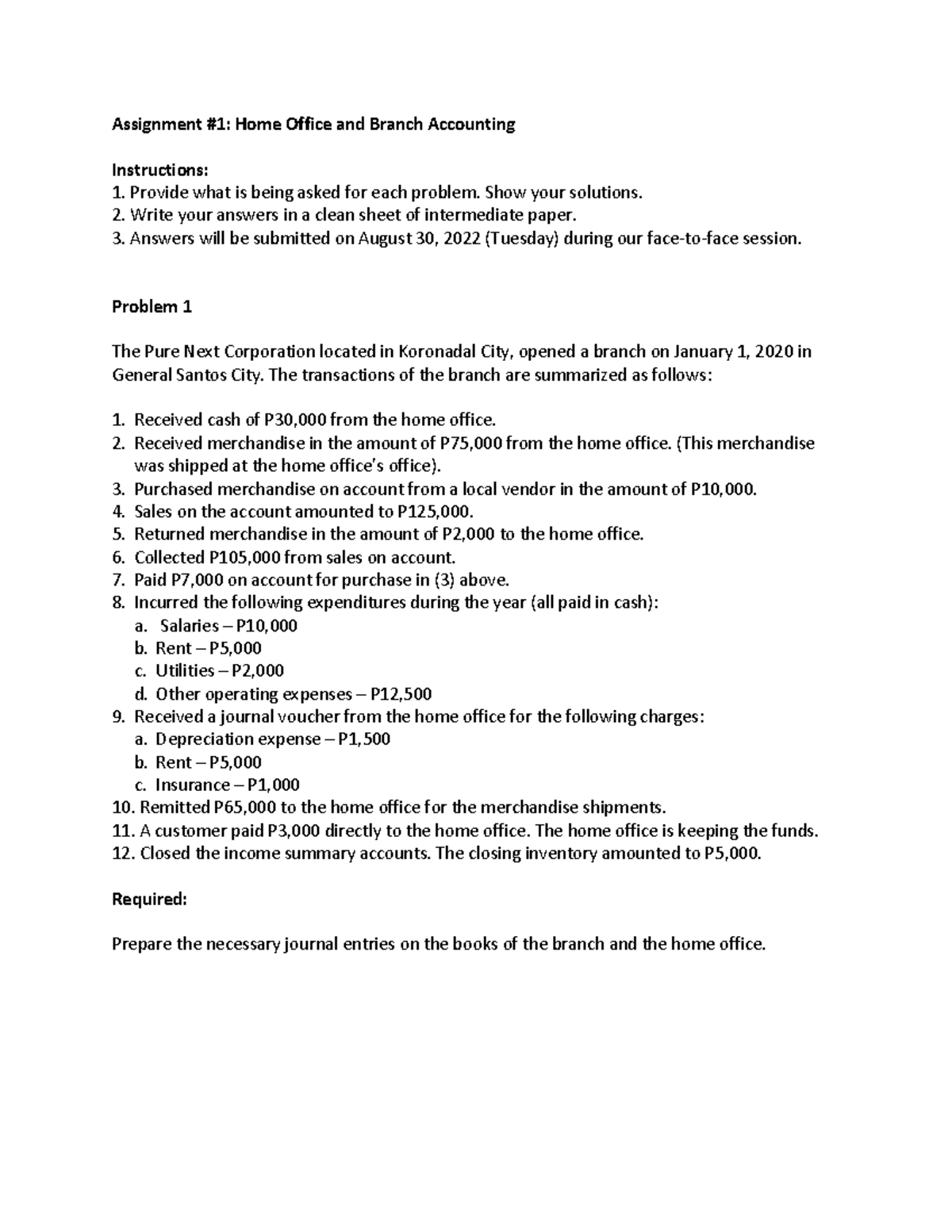 66b1u6q8k Assignment-HO-and-Branch - Assignment #1: Home Office and ...