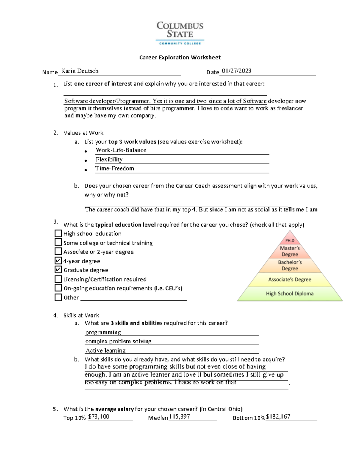 COLS 1100 Career Exploration Worksheet update 2021 - Career Exploration ...