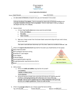 Career Values Worksheet - Career Values Worksheet Values are beliefs ...