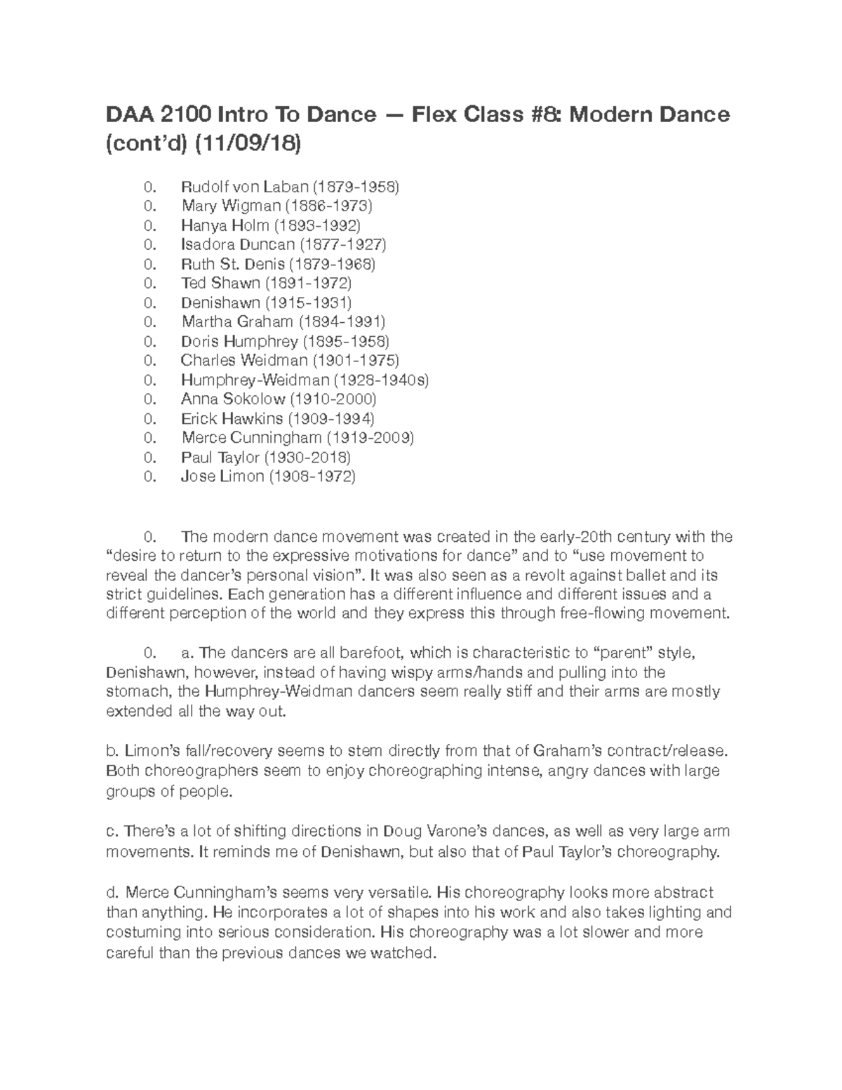 Modern Dance (cont'd) - DAA 2100 Intro To Dance — Flex Class #8: Modern ...