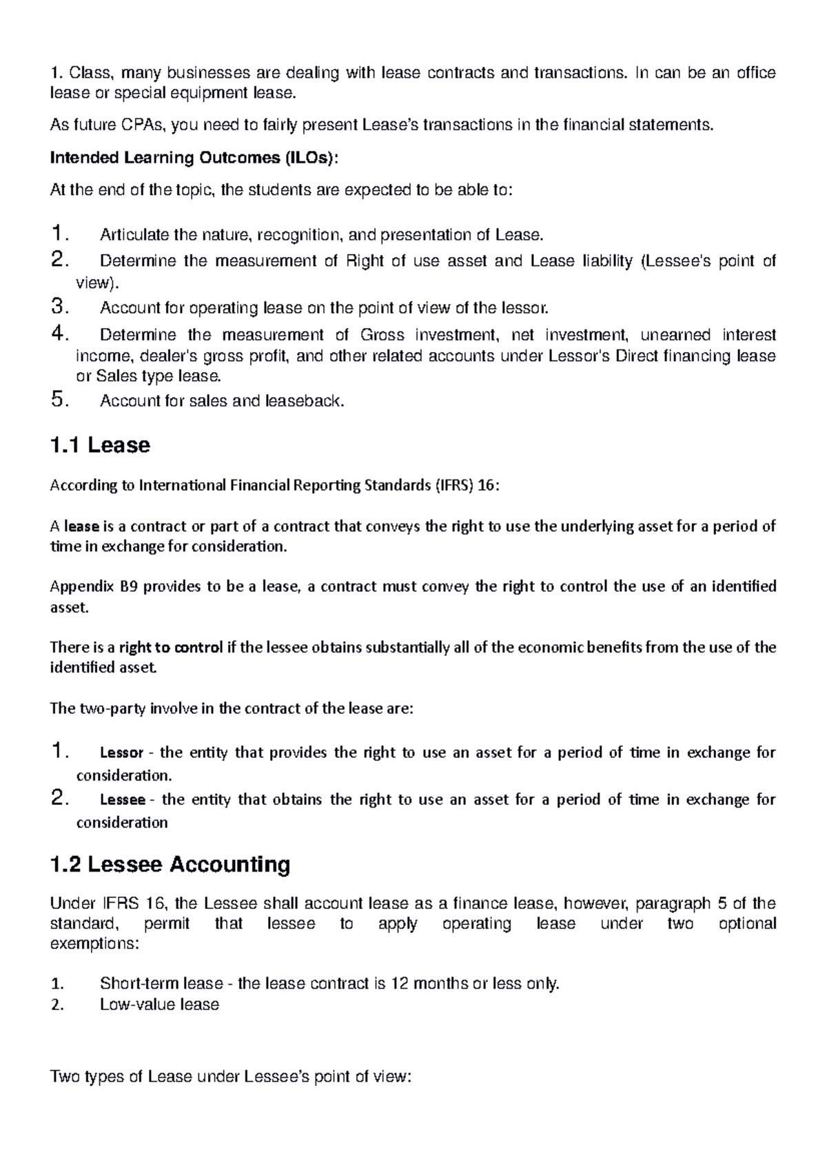 Module 1 Leases - It's all about the summary of Lease Accounting ...