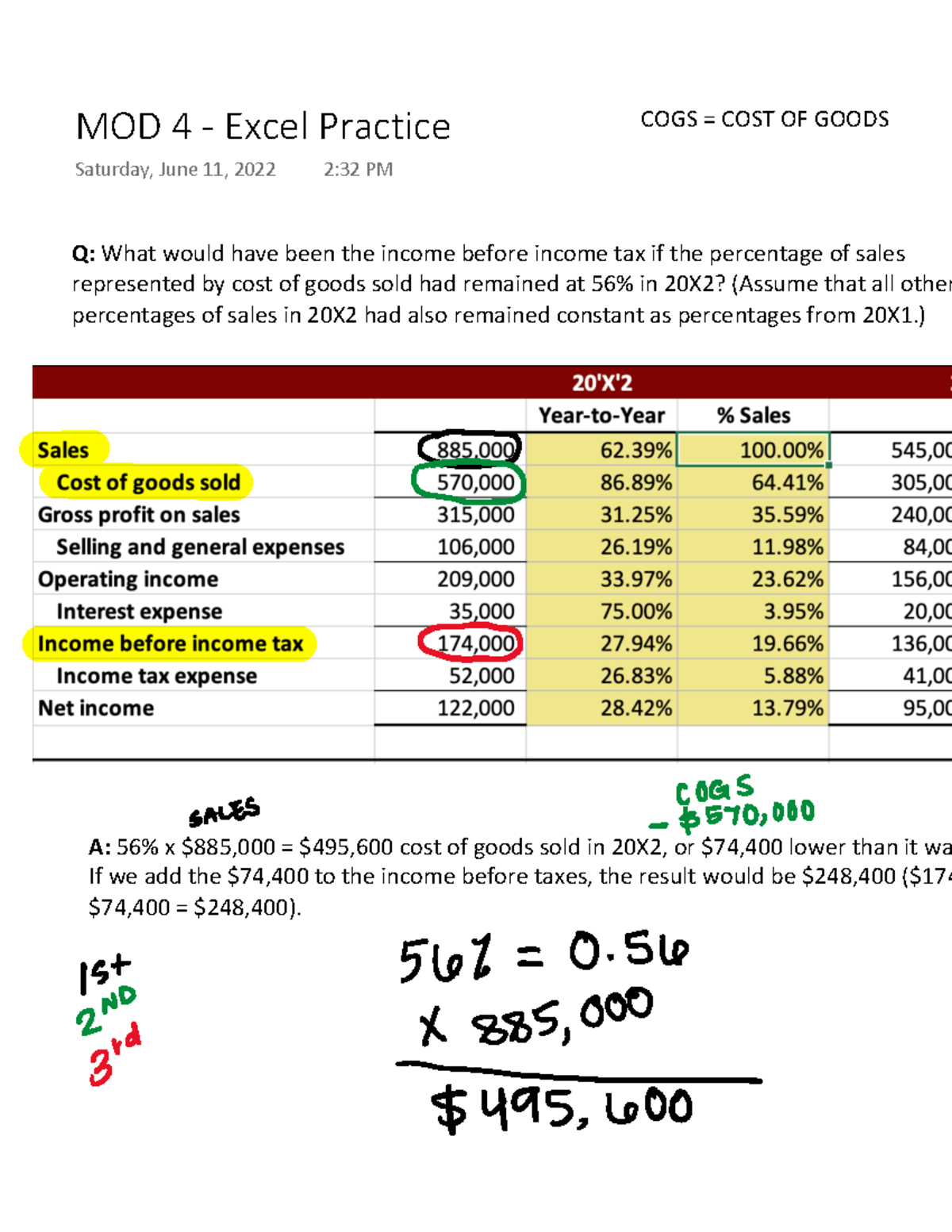 MOD 4 - Excel Practice - Q: What would have been the income before ...