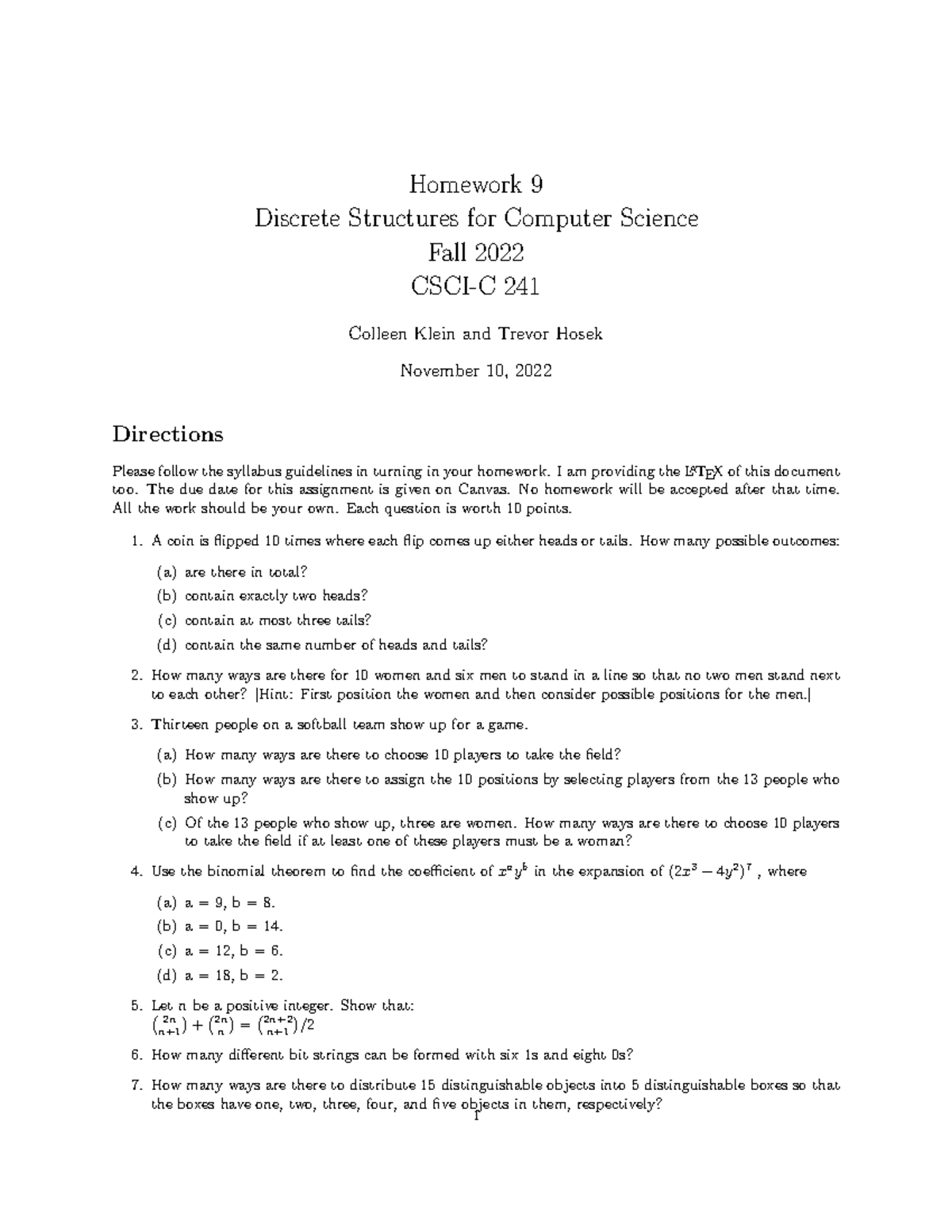 Fall22 C241 hw9 - Chapter 9 Homework - Homework 9 Discrete Structures for Computer Science Fall ...