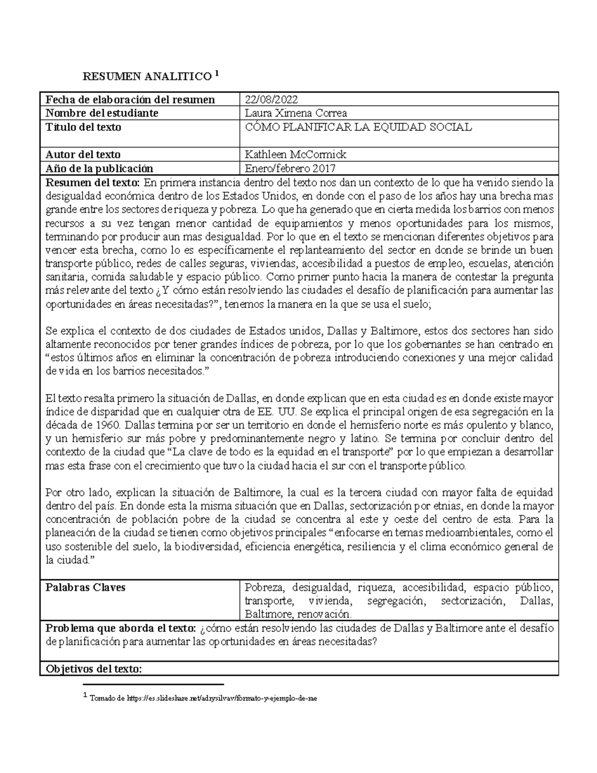 Modelo resumen analítico texto 2 - RESUMEN ANALITICO 1 Fecha de ...