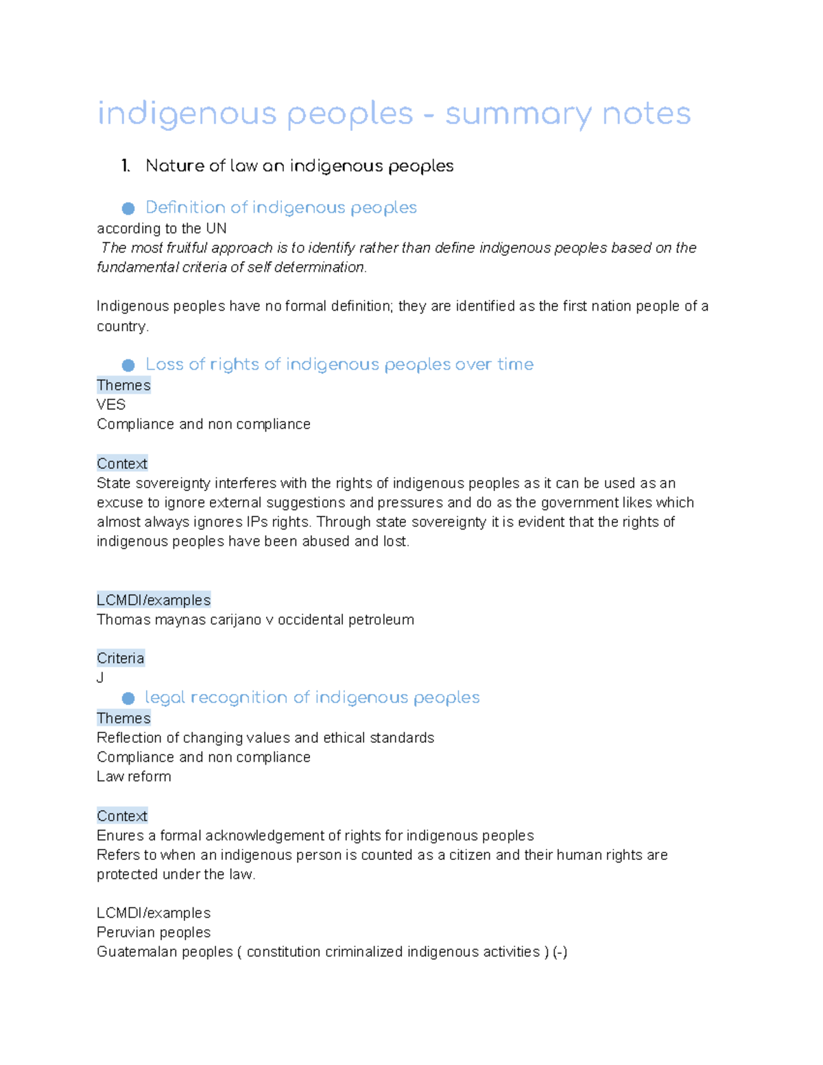 Copy of indigenous people summary notes - indigenous peoples - summary ...