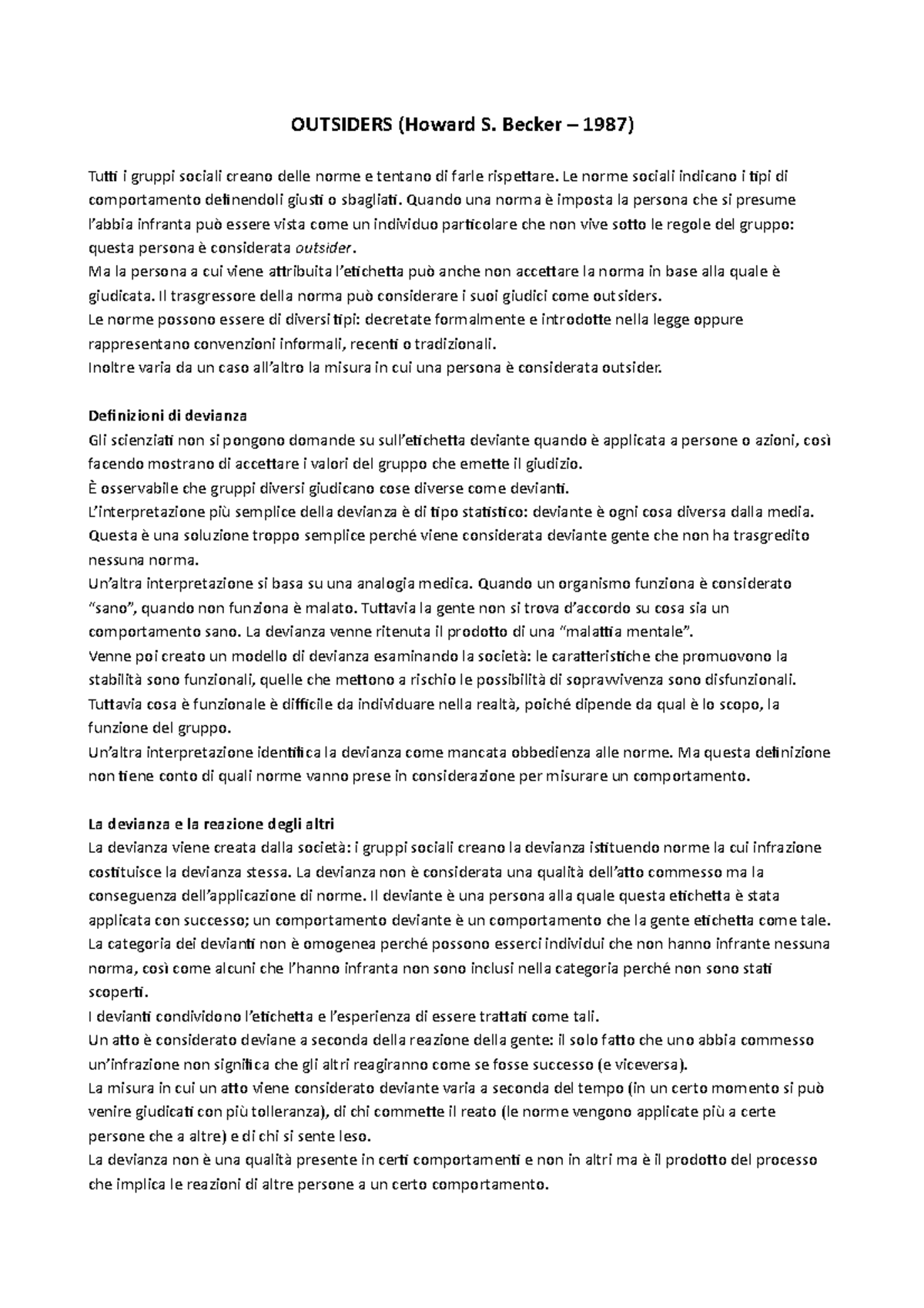 Outsiders di Howard S Becker - OUTSIDERS (Howard S. Becker 1987) Tutti ...