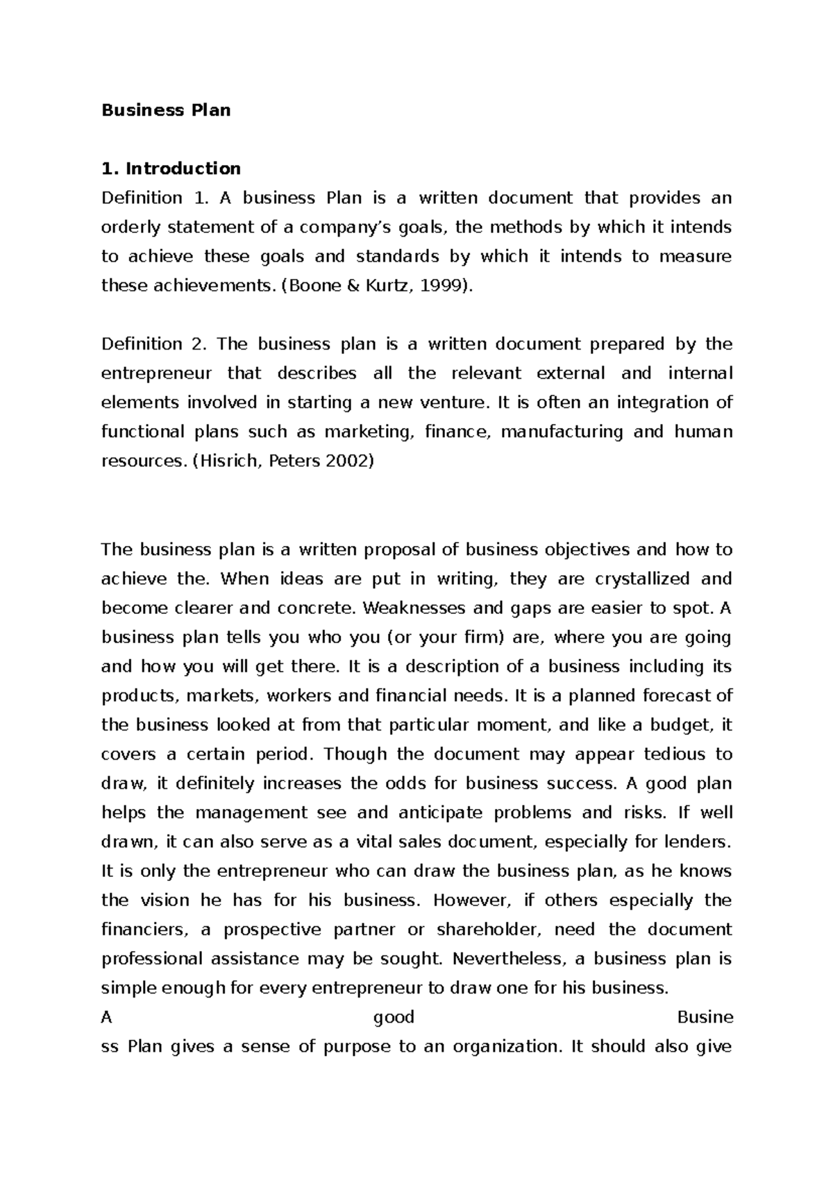 Business PLAN Notes - only revision - Business Plan Introduction ...