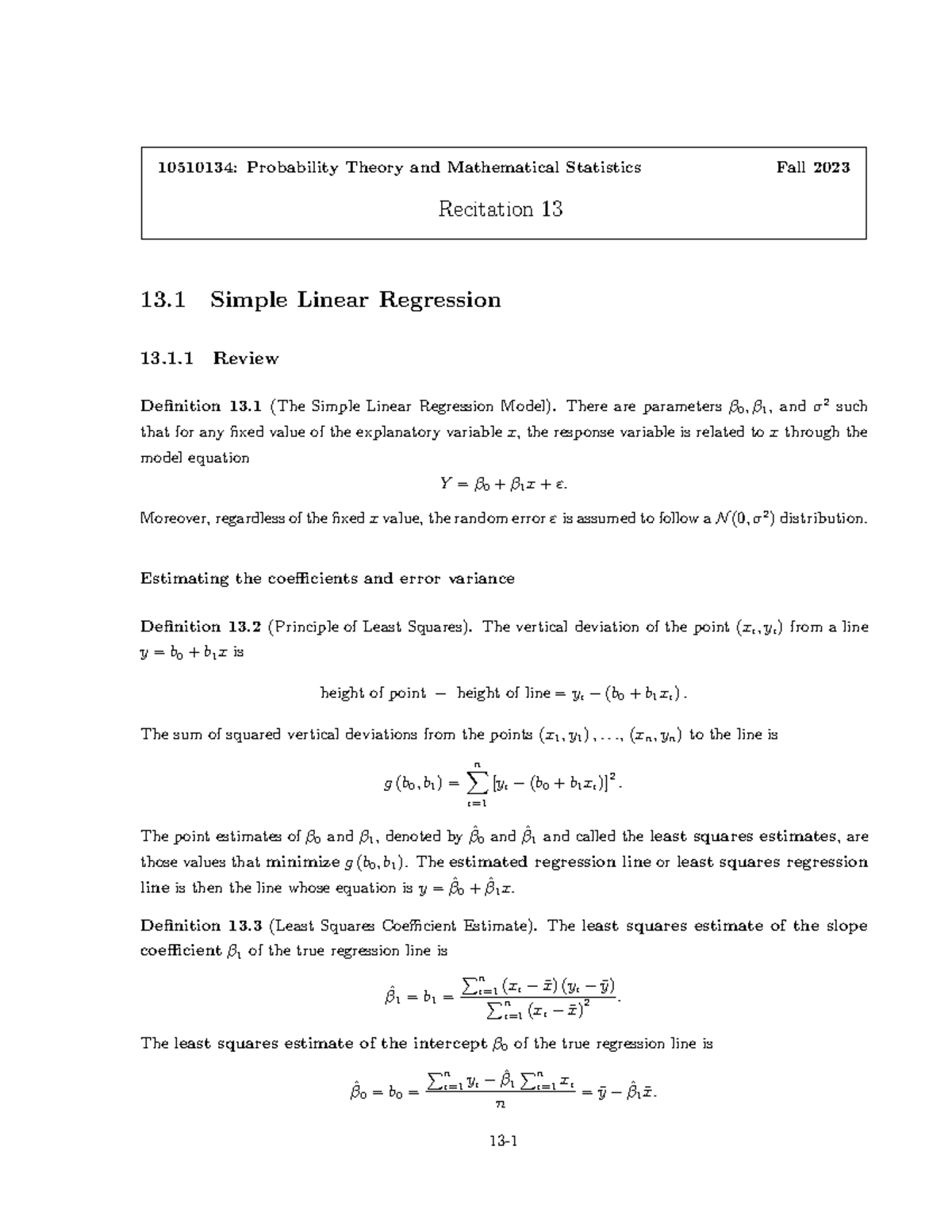 Recitation 13Solution - 10510134: Probability Theory and Mathematical ...