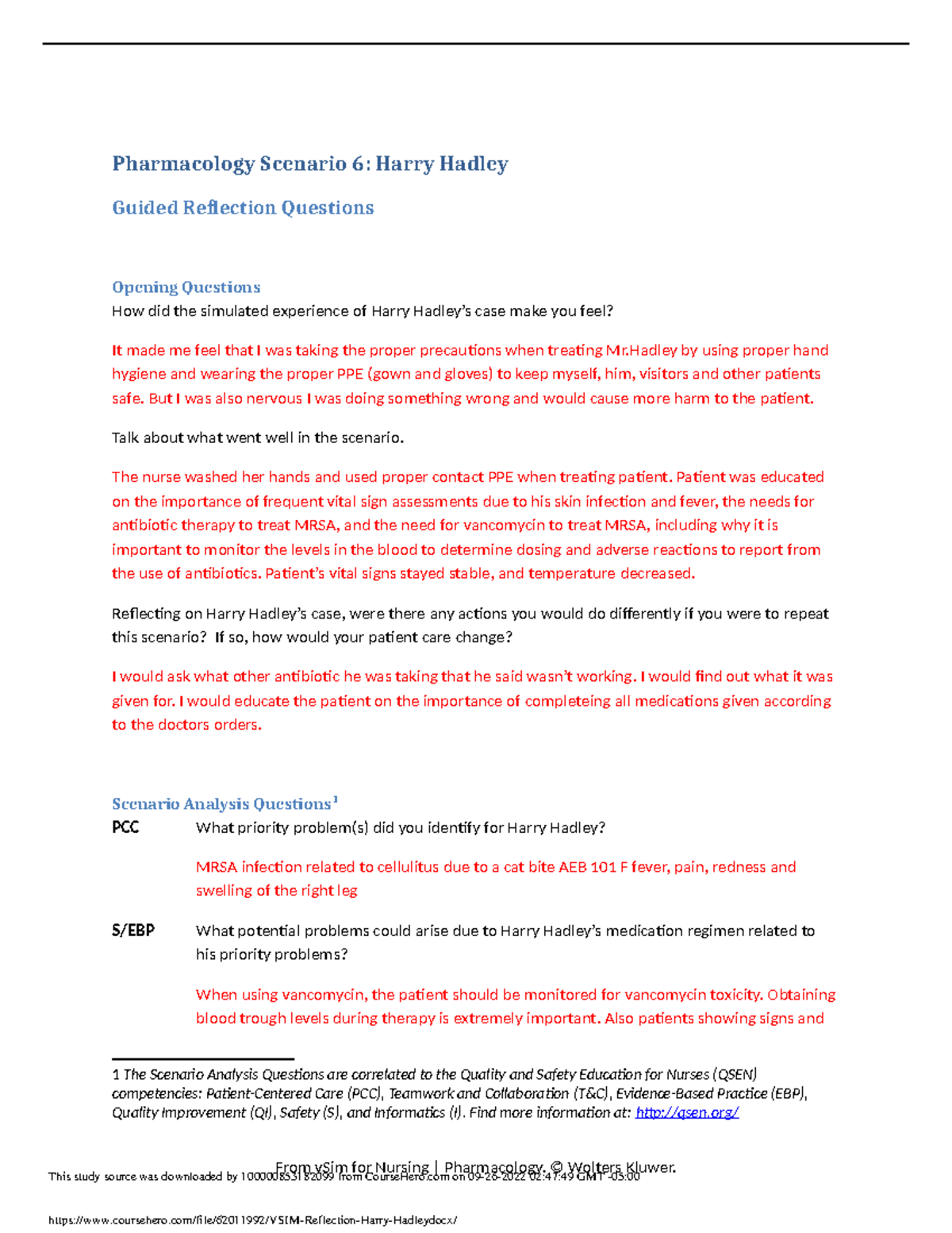 VSIM Reflection Harry Hadley - Pharmacology Scenario 6: Harry Hadley ...