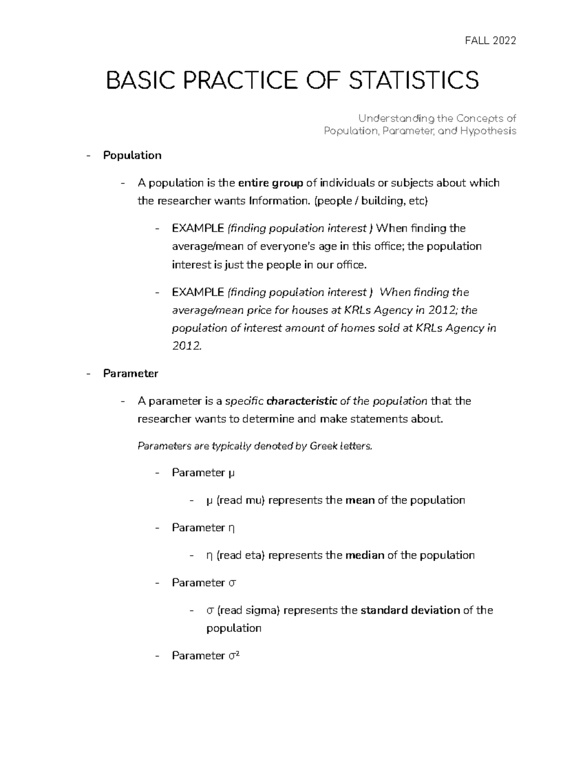Statistics - Notes - FALL 2022 BASIC PRACTICE OF STATISTICS ...