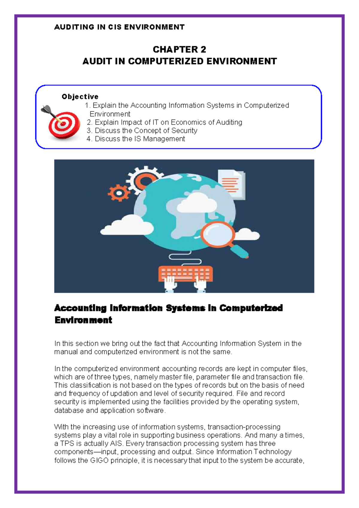 Chapter 2 Audit IN Computerized Environment copy - CHAPTER 2 AUDIT IN COMPUTERIZED ENVIRONMENT ...