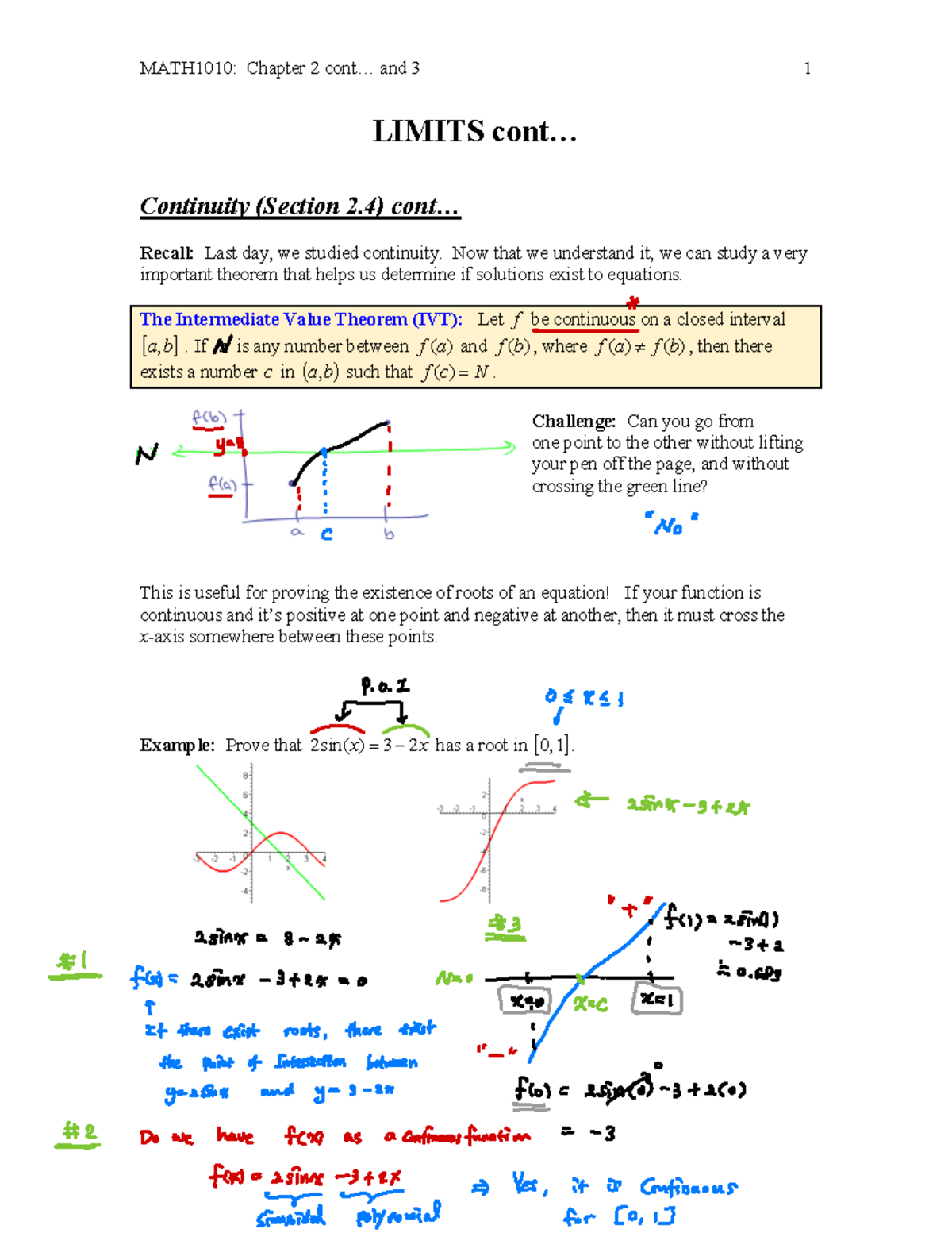 Post lecture 6 Isaac - LIMITS cont& Continuity (Section 2) cont& Recall ...