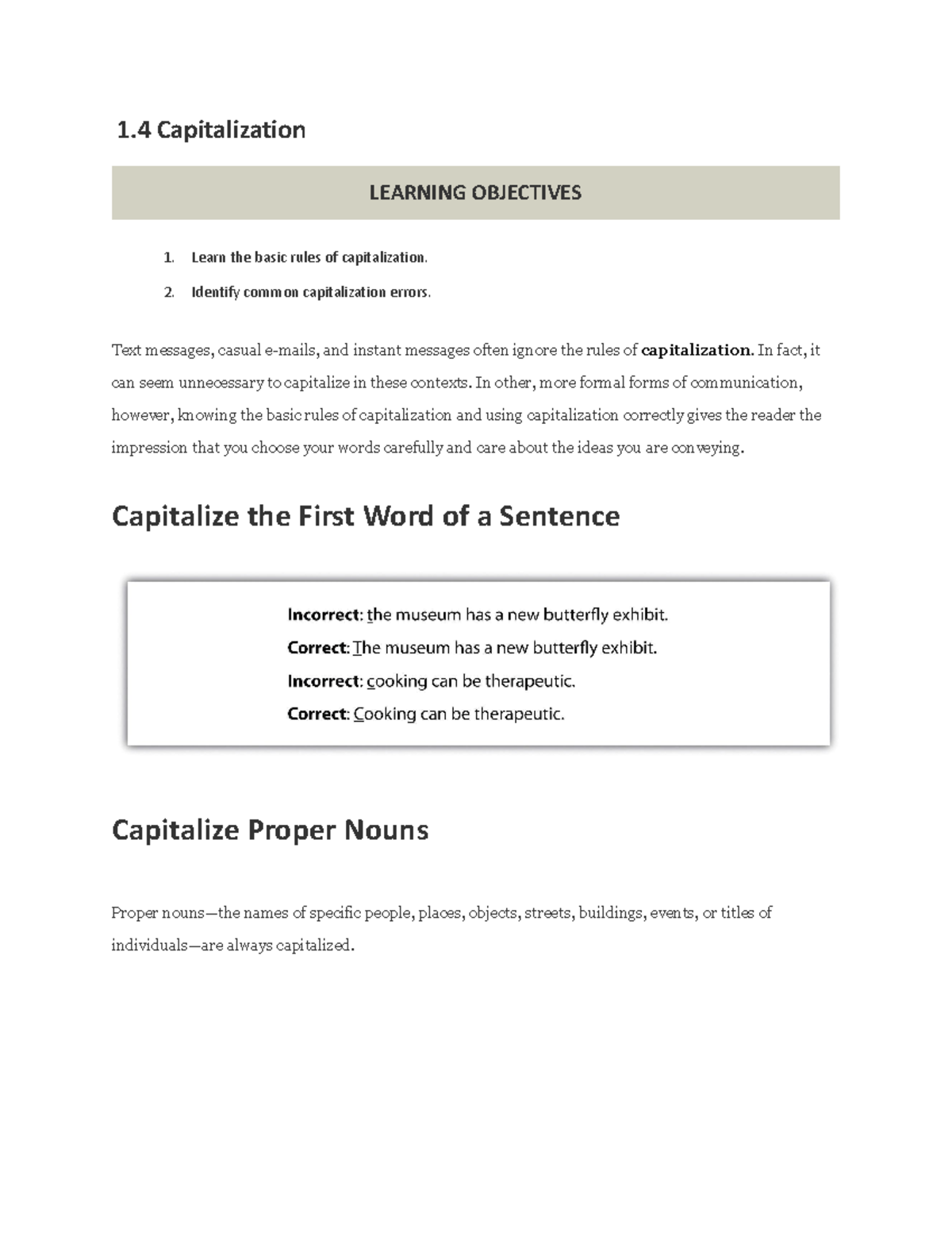 1.4 Capitalization part 1 - 1 Capitalization LEARNING OBJECTIVES Learn ...