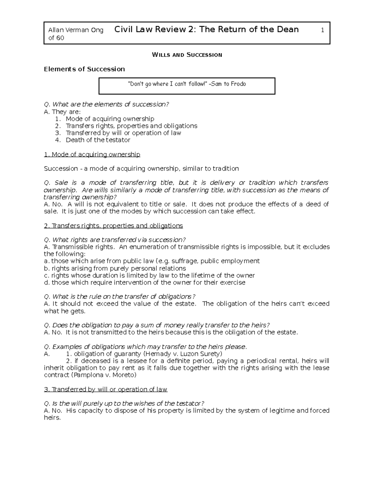 Succession notes for every day life - WILLS AND SUCCESSION Elements of ...