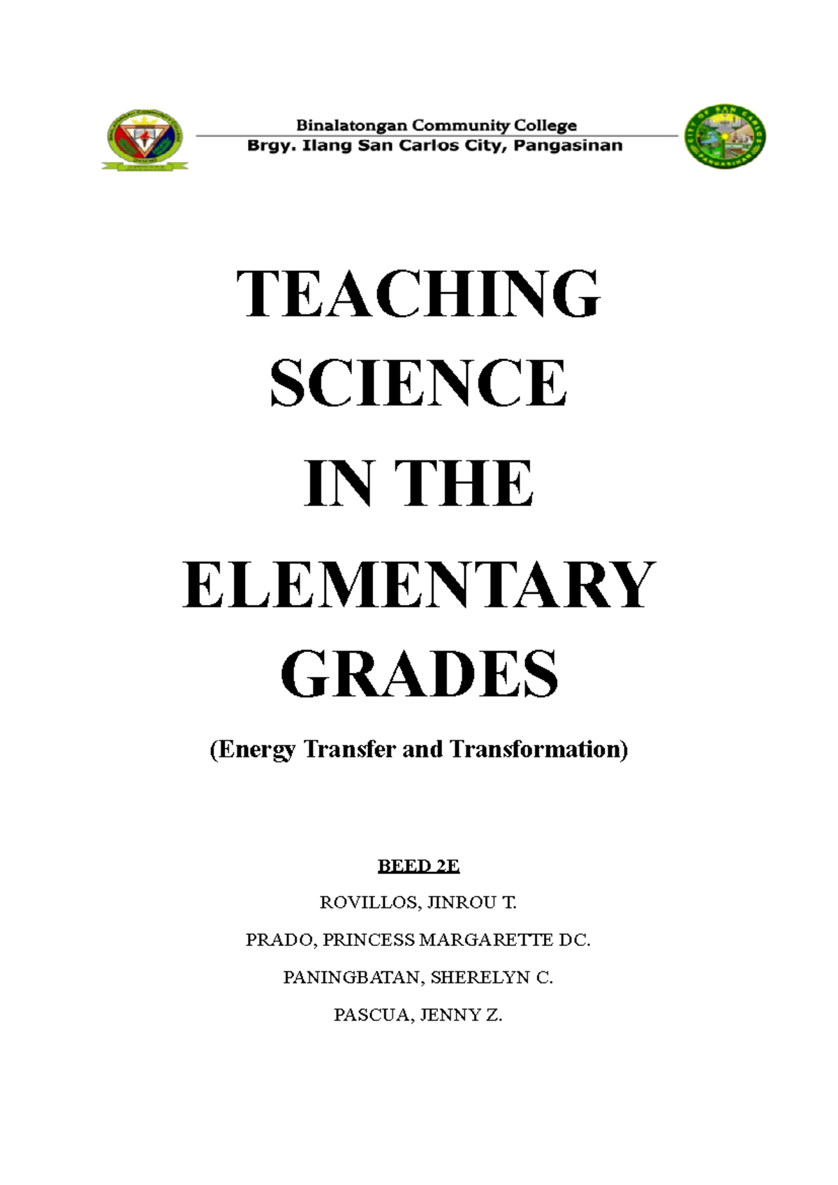 LP science 6 1 - Smart - TEACHING SCIENCE IN THE ELEMENTARY GRADES ...