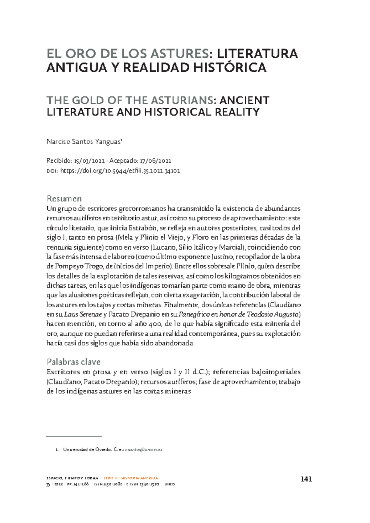 El oro de los Astures literatura antigua y realidad - ESPACIO, TIEMPO Y ...