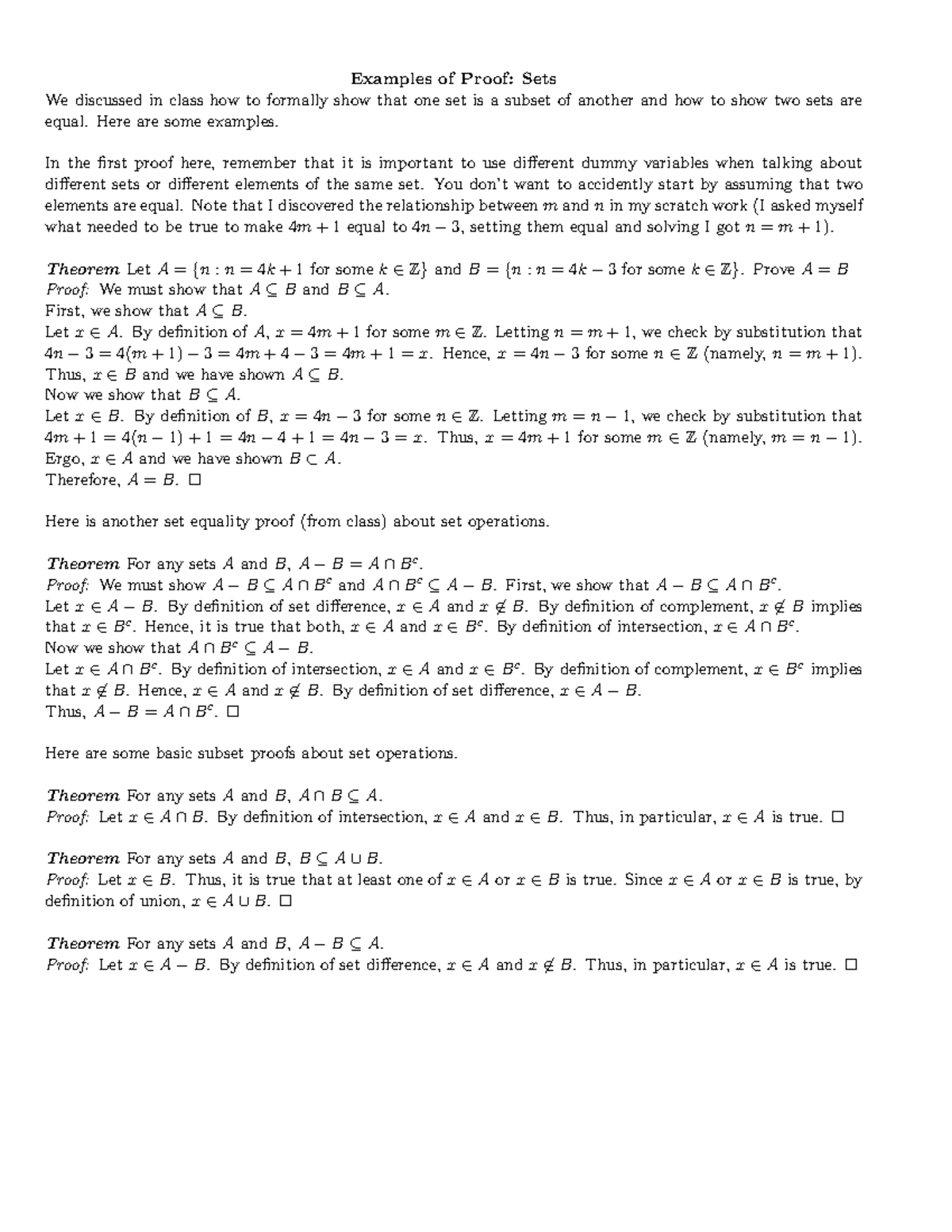 Examples Of Proofs - aa aa - Examples of Proof: Sets We discussed in ...