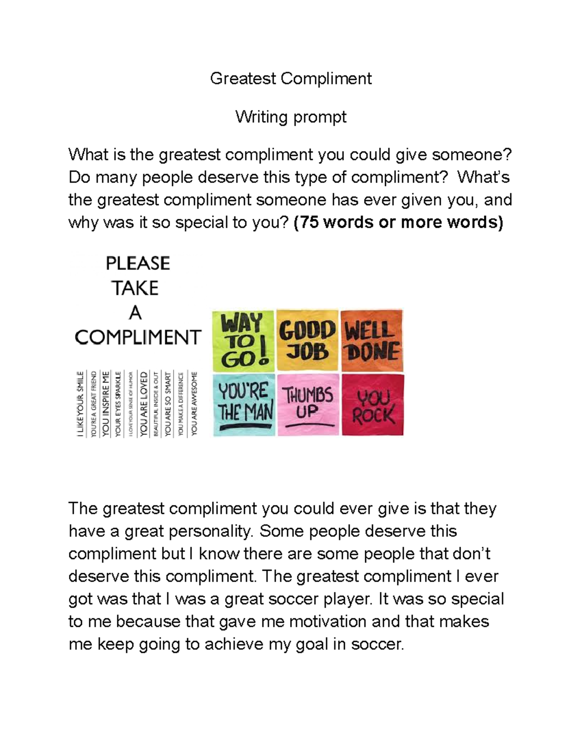 Copy of Greatest Compliment - Greatest Compliment Writing prompt What ...