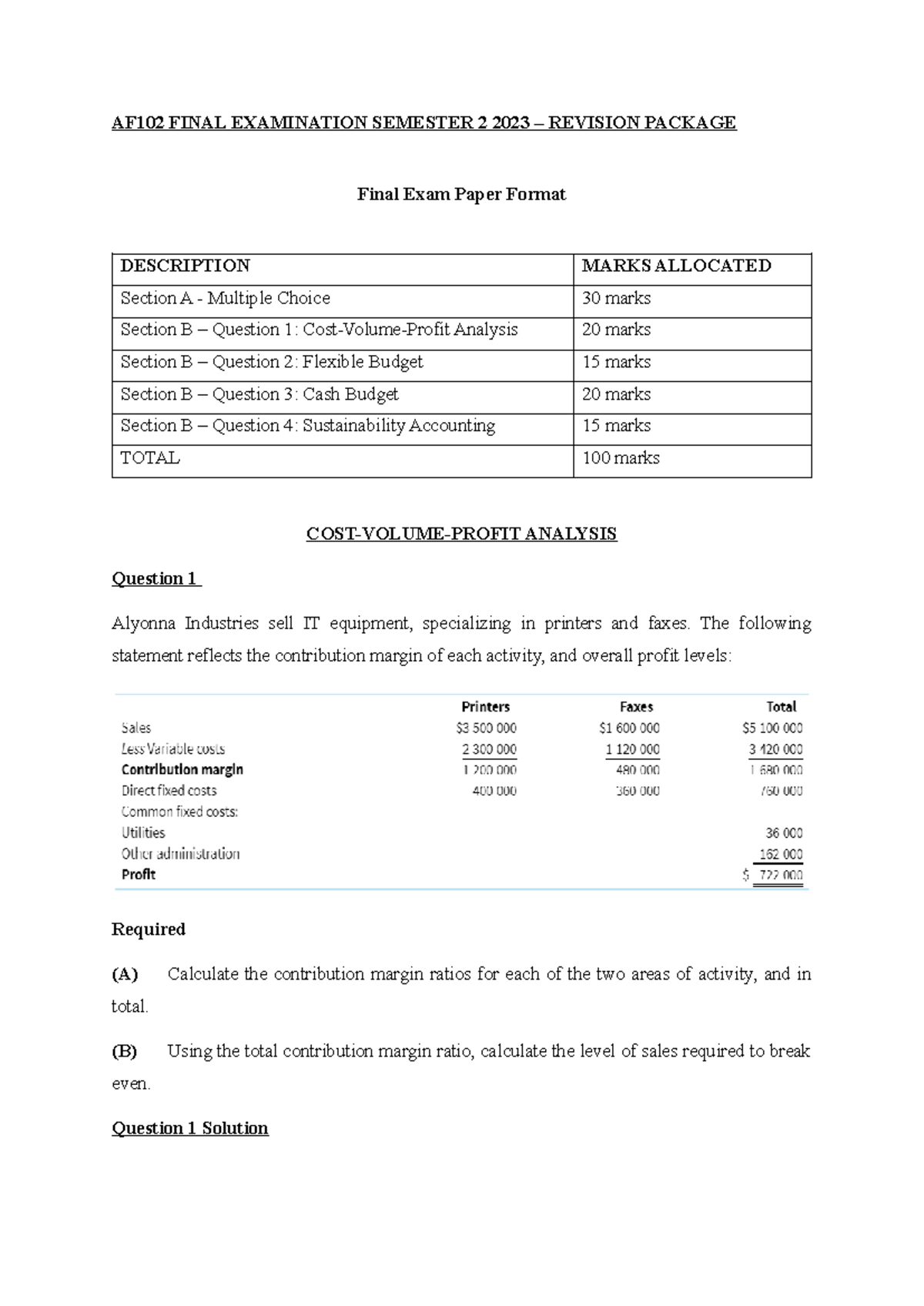 AF102 Final Exam Revision Package - AF102 FINAL EXAMINATION SEMESTER 2 ...