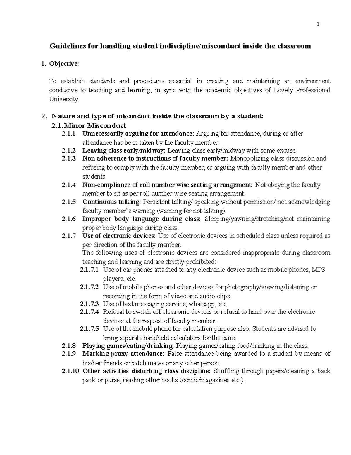 Student Indiscipline Annexure - 1 Guidelines for handling student ...
